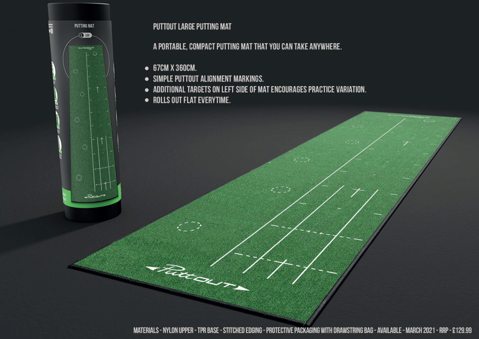 PuttOUT Large Putting Mat 67cm x 360cm | Golf Swing Systems